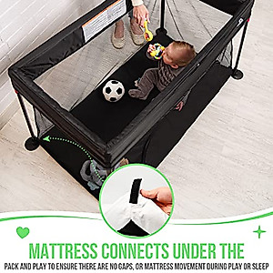Sleepah Foldable Travel Crib – Lightweight Portable Play Pen + Backpack, Play-Yard with Waterproof Mattress – Easy to Pack Fits in a Suitcase, Sets up in 30 Seconds Safe for Infants & Toddlers (Black)