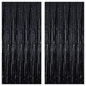 KatchOn XtraLarge Foil Black streamers - 3.2x10 Feet, Pack of 2 | Black Backdrop for Black Birthday Decorations | Black Backdrop Curtain, Black Fringe Backdrop for Graduation Decorations Class of 2024