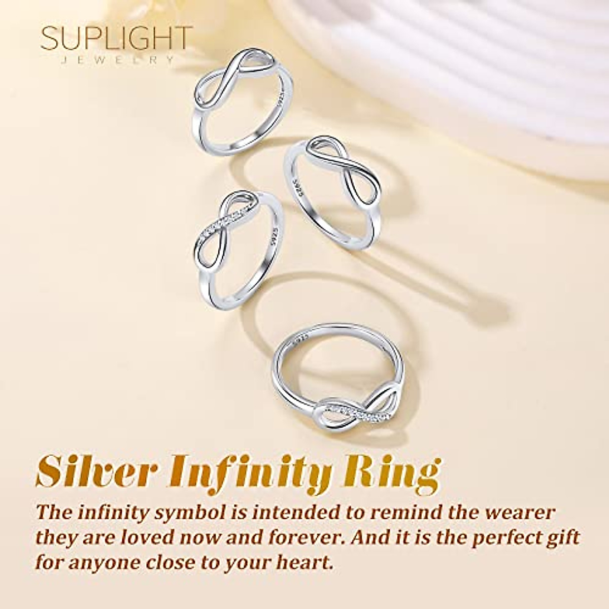 Suplight 925 Sterling Silver Cubic Zirconia Infinity Ring for Women Size 7