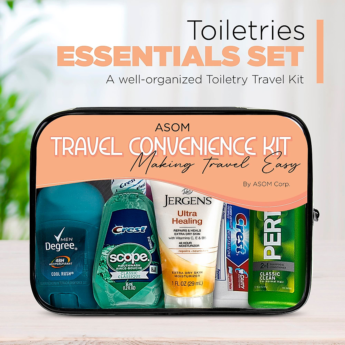 Asom Toiletry Travel Kit - 20 Piece TSA Approved Personal Care & Hygiene Essentials Set for Men & Women, Pre-Filled Convenience for Travel, Airplane Carry-On Ready.