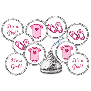 324 Pink Onesie, Pin, Its a Girl Baby Shower Favors Stickers for Baby Shower Or Baby Sprinkle Party, Baby Shower Kisses Stickers, Pink Decorations, Baby Shower Labels, Candy Not Included. Made in USA