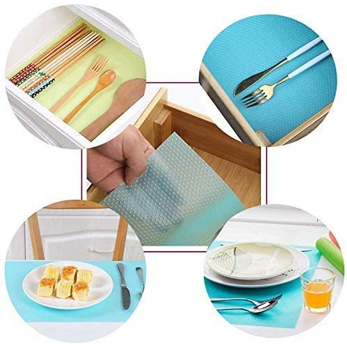 Kinweed 12 PCS Shelf Mats Refrigerator Liners Washable Refrigerator Pads Fridge Mats Drawer Table Placemats(4 Blue+4 Pink+4 Green)