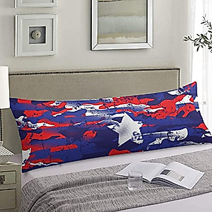 LynaRei Body Pillow Cover Red White Blue Camo Long Pillow Case Protector with Zipper Independence Day Rectangle Soft Large Throw Pillow Covers for Home Bedding Couch Sofa 20"x54"