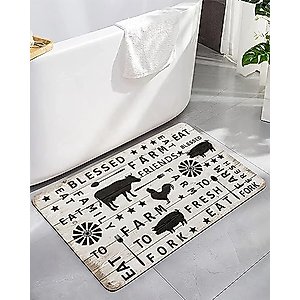 Gogobebe Super Absorbent Diatom Mud Mat Vintage Farm Animal Cow Rooster Pig Wooden Board Pattern Quick-Drying Thin Bath Mat Non-Slip Bathtub Mat Anti-Skid Rubber Bathroom Shower Mat 16x24in