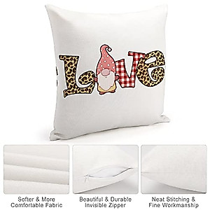Pillowcases Love Gnome Leopard Buffalo Plaid Check Polka Dot Striped 18 in Love Gnome Themed Outdoor Pillows for Patio Furniture Linen Cushion Case Outdoor Home Decoration Cushion Case for Sofa Couch