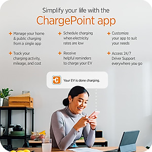 ChargePoint Home Flex Electric Vehicle (EV) Charger, 16 to 50 Amp, 240V, Level 2 WiFi Enabled EVSE, UL Listed, ENERGY STAR, NEMA 14-50 Plug or Hardwired, Indoor / Outdoor, 23-foot cable , Black