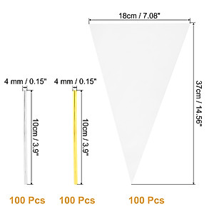 uxcell 200 Pcs Cone Cello Bags, Clear Flat Plastic Cello Treat Bags with Gold/Silver Twist Ties Candy Bags Cookie Bags for Christmas Snacks Candy Cookie Sweet