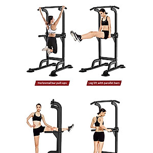 KDFJ Adjustable Height Pull Up Dip Station Power Tower Pull-ups Stand for Home Gym Strength Workout Horizontal Bars Fitness Equipment-Black