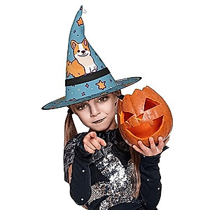 EVANEM Corgi 2 Pcs Halloween Witch Hats With Led Lights Halloween Decorations Hat For Women Glowing Witch Hat