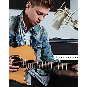 SUUNTOK AT2020 Shock Mount Universal Microphone Holder Spider Recording Mic Shockmount Stand Compatible with Many Condenser Mics Like Rode NT1-A NT2-A Procaster MXL 990 770 U87 (Champagne)