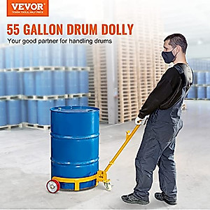VEVOR 55 Gallon Drum Dolly, 1200 lbs Load Capacity, Barrel Dolly Cart Drum Caddy Round Dolly Steel Low Profile, Heavy Duty Steel Frame with Adjustable Handle 3 Wheels, for Workshop Factory Warehouse