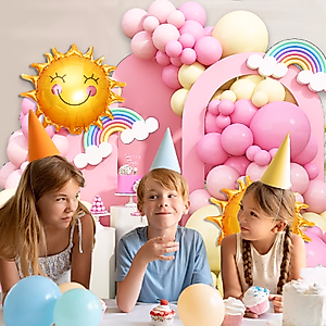 First Trip Around The Sun Birthday Decorations for Girls，Pink and Yellow Balloons Garland Kit with Sunshine Balloons Boho Sun 1st Baby Shower Party Supplies