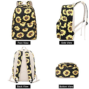 EZYCOK School Bookbag for College Girls Women, Water Resistant Laptop Backpack Casual Daypack with USB Charging Port, Sunflower