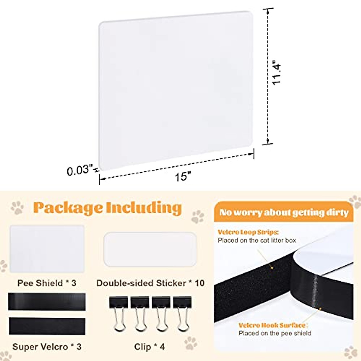 3Pcs Cat Litter Box Pee Shields, Cat Litter Box Pee Splash Guard Frosted Easy Clean Cat Litter Pan Pee for Open Top Litter pan (Litter Box Not Included)