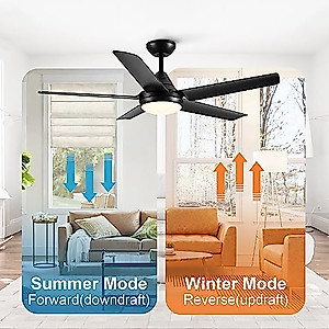 Wellspeed Ceiling Fans with Lights and Remote, 48 Inch Ceiling Fan with Reversible Blades, Quiet Motor, Modern Ceiling Fan for Living Room, Bedroom, Patios, Dining Room (Black, 48 Inch)