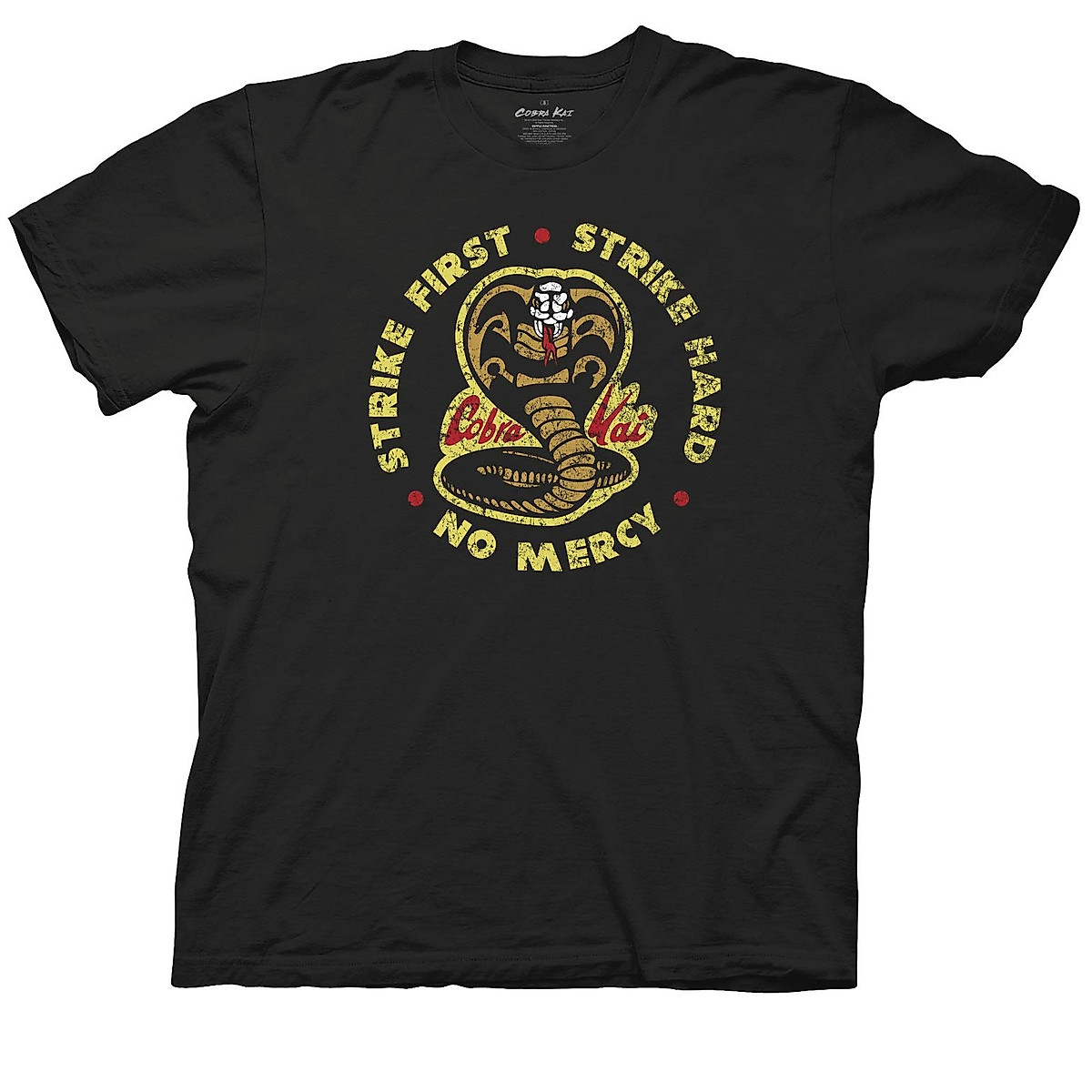 Karate Kid Strike First Cobra Kai Logo Crew T-Shirt(MD, Black)