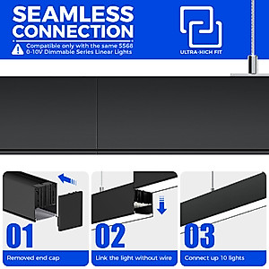 Barrina 4FT LED Linear Light 5568-0-10V Series, 2nd-Generation, Dimmable 45W 4500LM (Dimmer Not Included), Seamless Connection, 3000K-6000K Color Changing, Linkable Office Lighting, Black, 4 Packs