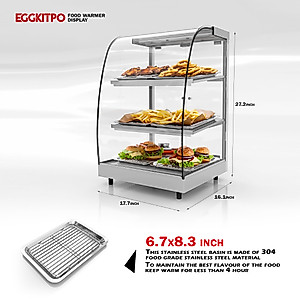 18 Inch Food Warmer Display with LED Light 3 Tiers Commercial Countertop Pretzel Warmer Thermometer Pizza Warmer Machine Food Showcase for Convenience Stores Bakeries Hot Display Case Buffet 110V 310W