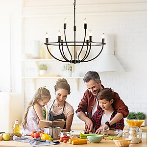 Black Chandeliers for Dining Room: 9-Light Farmhouse Dining Room Light Fixture, Rustic Industrial Kitchen Island Lighting, Round Chandelier Light Fixture, for Living Room, Bedroom, Foyer, Entryway