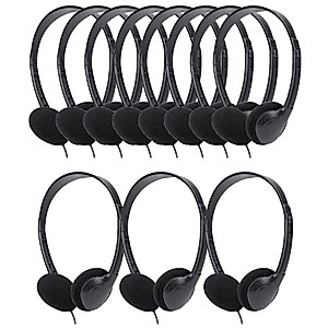 QWERDF Bulk Headphones Classroom 12 Packs Kids Wired Student Earphones for School (12pcs Black Headphones in Individual Bags)
