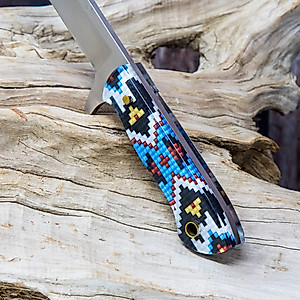 WHISKEY BENT HAT CO. Bullcutter Fixed Blade Knife 440C Stainless Steel 2.5" Blade w/Leather Sheath (Sky Bead)