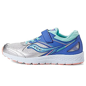 Saucony Cohesion 14 Alternative Closure Running Shoe, Silver/Periwinkle/Turq, 2 US Unisex Big Kid