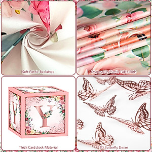 Baby Shower Decoration for Girl Baby Girl Pink Rose Gold Baby Shower Decoration Floral Gender Reveal Party Supplies with It's a Girl Backdrop Balloon Arch Baby Box with Letter Butterfly Sticker