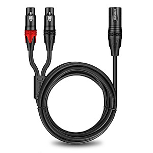 DREMAKE Balanced XLR Microphone Y Splitter Audio Cable, XLR Male to Dual XLR Female Y Cord, 3-Pin XLR Male to Double XLR Female Mic Adapter Converter Cable 3 Feet 2 Female to 1 Male XLR Plug