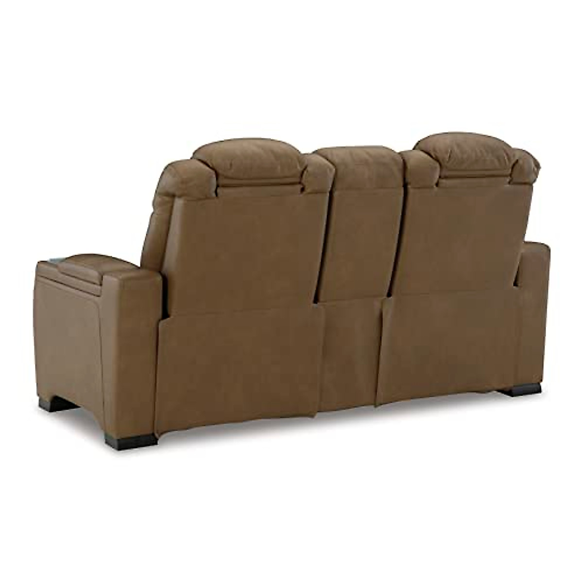 Signature Design by Ashley Strikefirst Contemporary Tufted Leather Power Reclining Loveseat with Console and Adjustable Headrest, Light Brown