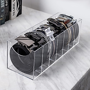 SupApollo Acrylic 7 Compartment Belt Container Storage Holder - Purse Tie Jewelry Watch Bracelets Makeup Storage Box
