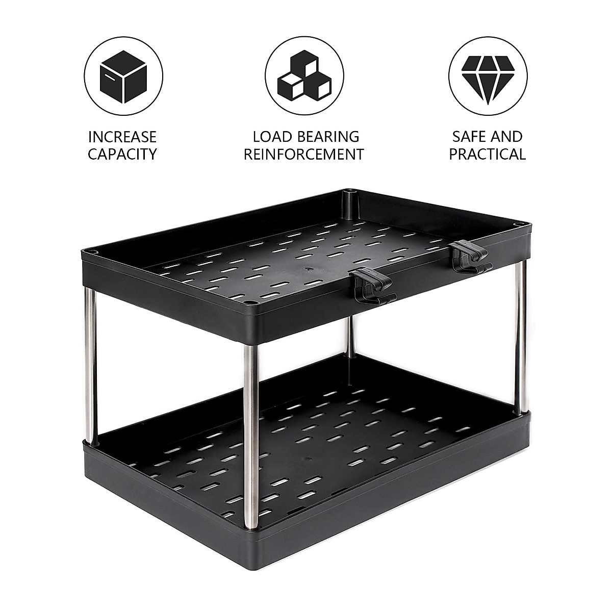 Multi-purpose Under Sink Organizer, Under Kitchen Sink Organizers and Storage Multi-purpose Under Bathroom Storage Basket, 2 Tier Cabinet Shelf Organizer for Bathroom Kitchen