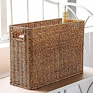 Ipetboom Magazine Wicker Basket Magazine Wicker Basket Woven Magazine Basket, 1 Pc Woven Magazine Rack Woven Storage Basket Woven Book Basket Magazine Wicker Basket Rattan Magazine Holder Desk Topper