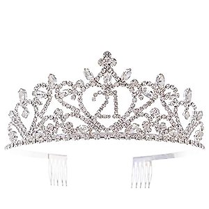 Ella Celebration 21st Birthday Tiara 21 Crown for Women Birthday Party Headband Hair Accessories Supplies (Silver Heart)