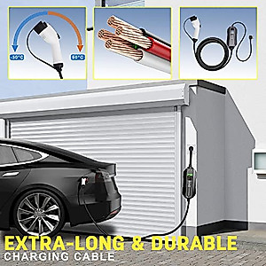 Level 2 EV Charger, 110V-240V 32Amp, NEMA 14-50 Plug, 30 ft Extension Cord, Indoor/Outdoor Portable EVSE Electric Vehicle Charger, Compatible with J1772 EVs
