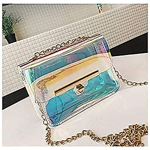 Limmuchi Holographic Shiny Clear Purse Messenger Bag Chain Crossbody Shoulder Bag for Women and Girls (Clear Bag)