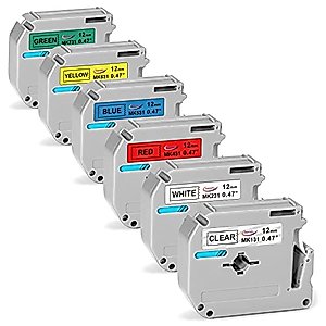 6-Pack Anycolor Compatible with M-K231 Brother P Touch M Tape M-231 MK131 MK431 MK531 MK631 MK731 Label Tape 12mm 0.47 Inch, Work for Brother PT-M95 PT-70BM PT-90 PT-65 PT-45 Label Maker Refills
