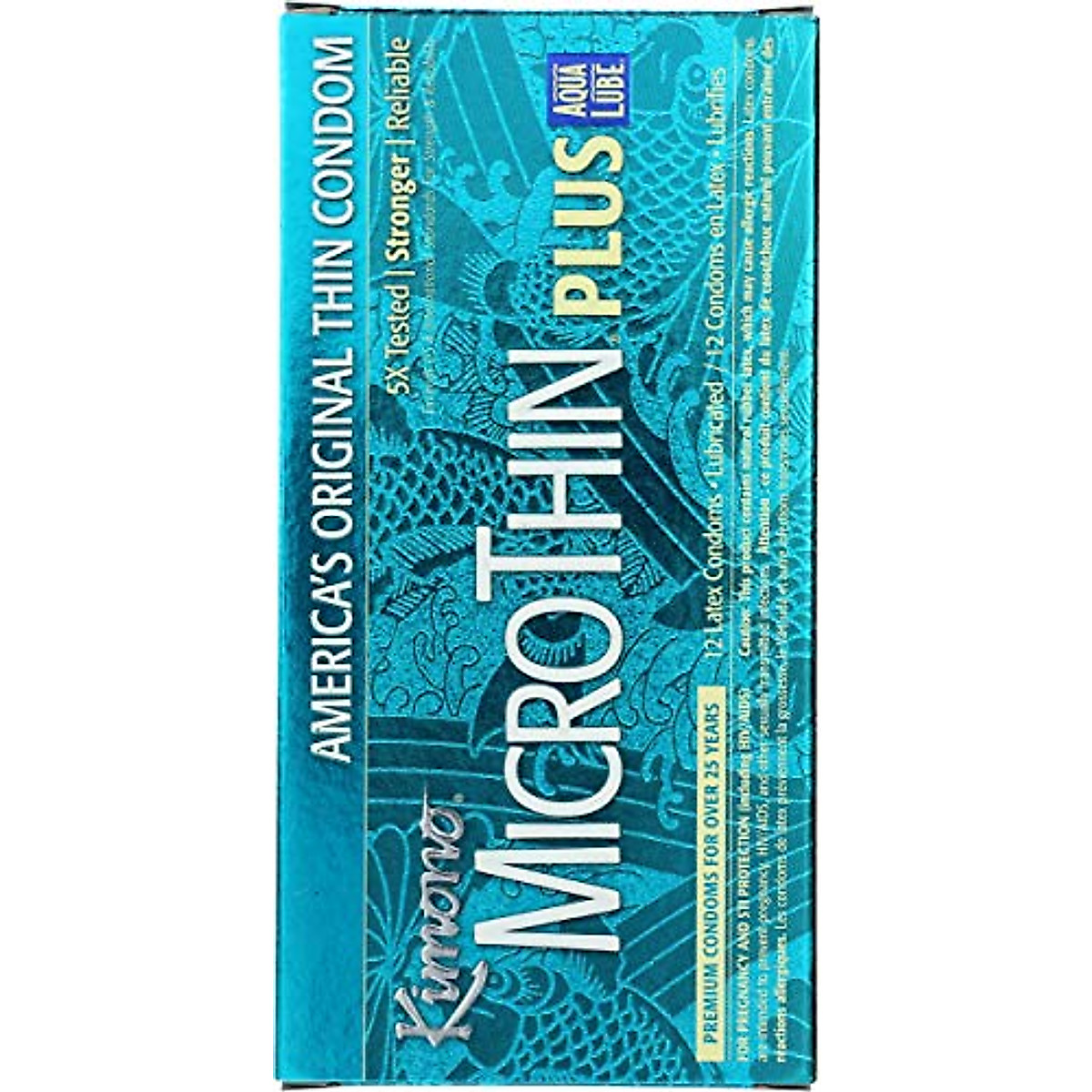 Kimono Microthin Plus - Premium Lubricated Natural Latex Condoms, Ultra Thin with Extra Moisture and AquaLube, Vegan-Friendly, No Latex Odor - Enhanced Sensitivity - Pack of 12