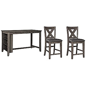 Signature Design by Ashley Caitbrook Counter Height Dining Room Table, Gray & Design by Ashley Caitbrook Upholstered Barstool, 2 Count