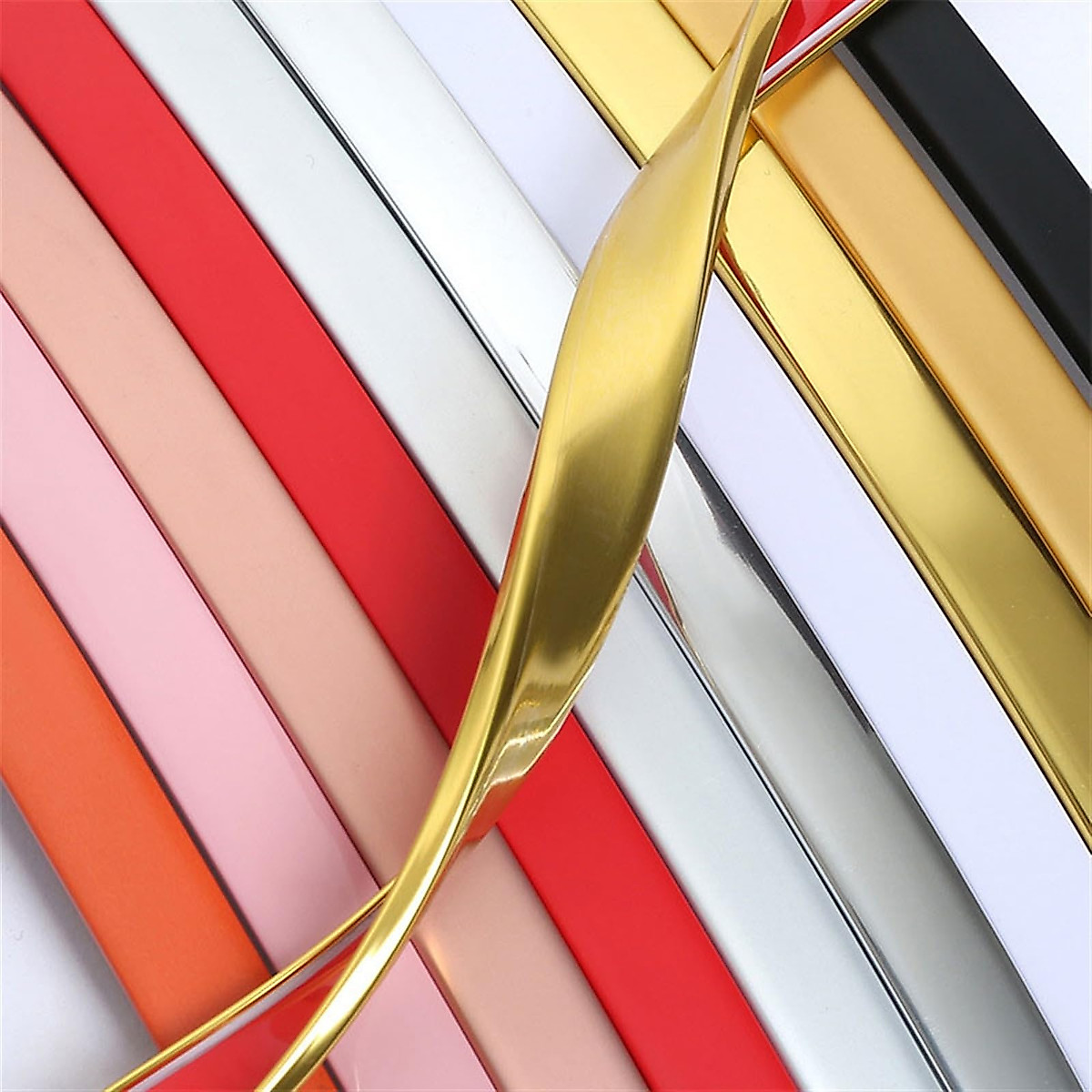 LKYJD U-Shape Edge Banding, 50m PVC Self Adhesive Veneer Edging Trim, Flexible Mirror Border, Peel and Stick Trim Molding for Picture Frame(Gold,18mm)