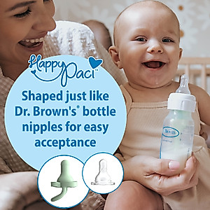 Dr. Brown's HappyPaci 100% Silicone Baby Pacifier, Contoured One-Piece Design, Cool Gray, Green, Ecru, 0-6m, BPA-Free, 3 Pack