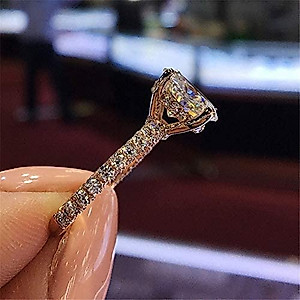 Kuyiuif Rose Gold Cubic Zirconia Promise Rings Grown Halo Engagement Ring for Women Ideal Engagement Ring (8)
