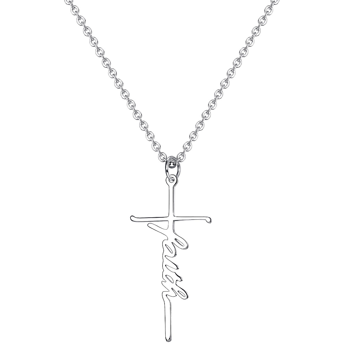 Jewenova Faith Cross Necklace Hope Loved Strength Pendant Necklace Religious Jewelry Gift for Women Dainty Y Pendant Chain Necklace with Meaning Card