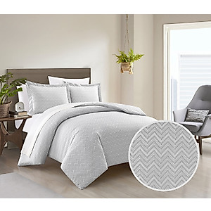 Chic Home Blaine 3 Piece Duvet Cover Set Contemporary Two Tone Striped Chevron Pattern Bedding - Pillow Shams Included, King, Grey