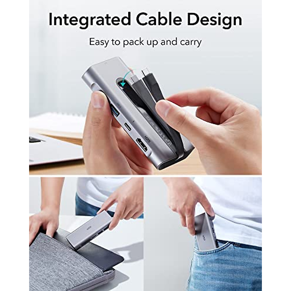 ESR 8-in-1 Portable Hub, USB-C Hub with Gigabit Ethernet, 4K@30Hz HDMI, 100W PD, 2 USB 3.0 Ports, 1 USB 2.0 Port, SD Card Reader, Compatible with iPad 10/Pro 11/12.9, MacBook Pro, and USB-C Devices