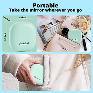 Omobolanle LED Vanity Mirror,10X Magnifying Mirror with Lights,Compact Portable Folding Handheld Travel Makeup Mirror with Lights,Gift for Girl Friend,Mother,Daughter Green