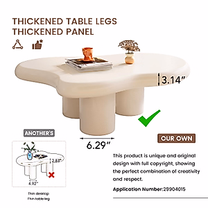 QEZEOM Cloud Coffee Table,Unique Wavy Design, Irregular Shape Living Room Coffee Table, Modern Aesthetic Cute Funky Indoor Center Table for Living Room Bedroom, 46.06in, Cream White