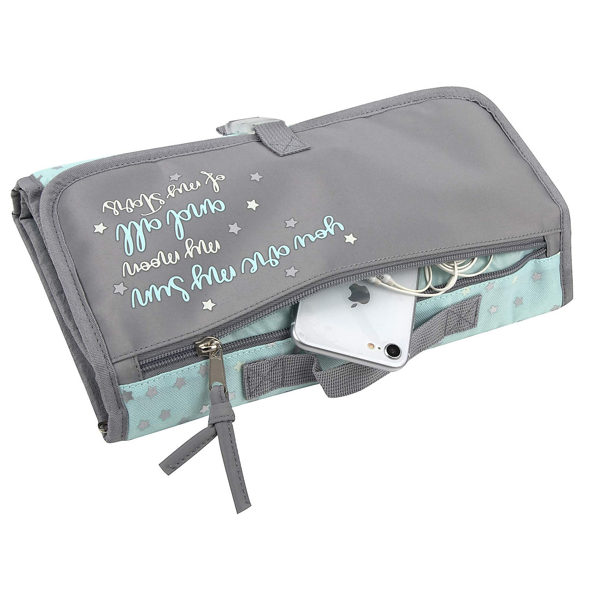 Diaper Bag Tote 5 Piece Set with Sun, Moon, and Stars and Baby Portable Changing Pad, Diaper Bag, Travel Mat Station Gift Set