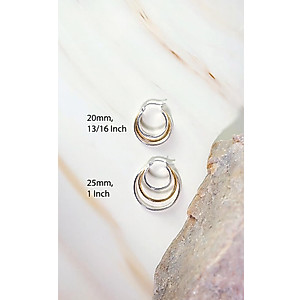 Hoops & Loops Sterling Silver Two-Tone Triple Circle Round-Tube Polished Hoop Earrings, 20mm
