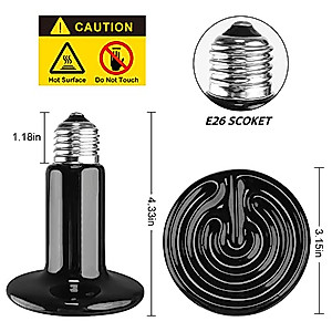 HOSITARK Terrarium Heat Lamp for Reptile, Reptile Heat Light for Bearded Dragon, 75W Ceramic Heater Emitter for Chameleon, Chicks, 2 Pack