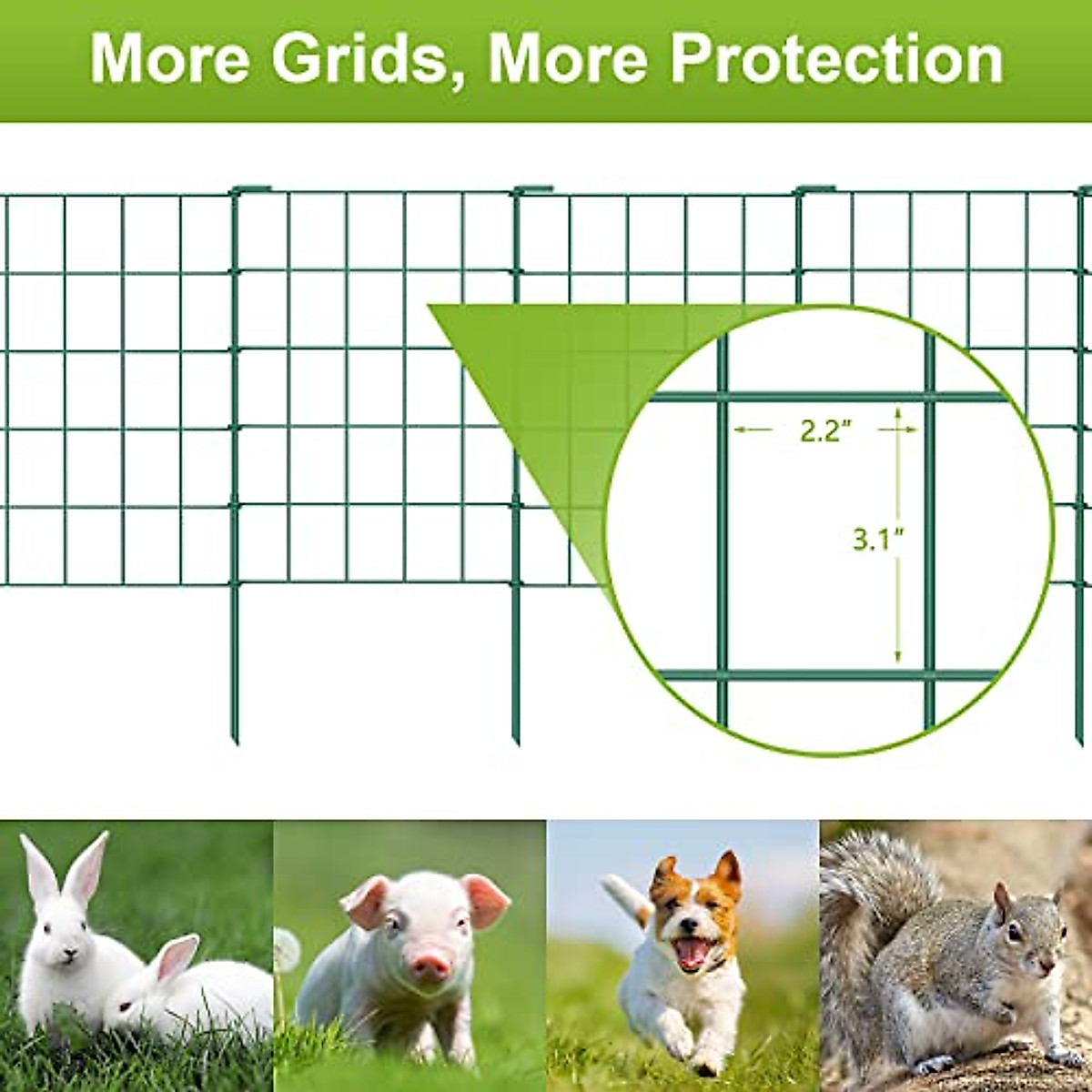 OUSHENG 20ft Green Garden Fence for Dog Pet, Easy Assembly Decorative Fencing Rustproof Metal Wire Panel Border for Outside, Small No Dig Animal Barrier for Yard Outdoor, Grids